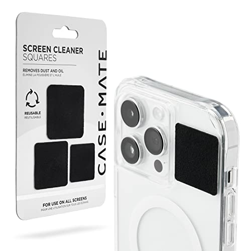 Case-Mate Screen Cleaner Squares - [3 Pcs] Peel & Stick Reusable, Washable Microfiber Cleaning Cloth/Wipes for iPhone, Laptop, iPad, Computer Screens, Camera Lenses, EV Car Screen & Other Electronics