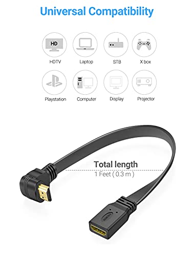 URWOOW HDMI Extension Cable High Speed 90-Degree Angle HDMI Male to Female Extension Wire Cord HDMI Extender - Gold Plated Plugs ( 1FT )