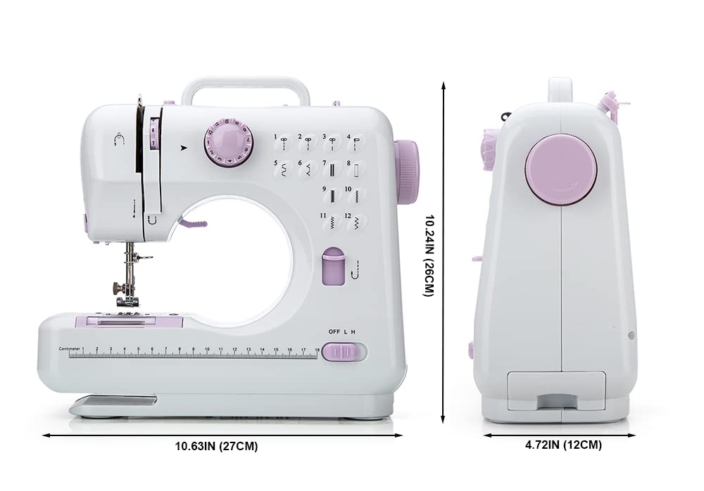 Mini Sewing Machine by Kalatic (Including Extension Table and Sewing Supplies Set) - Small Electric Overlock Sewing Machines with 2 Speed 12 Built-in Stitch Patterns KT-005-A17