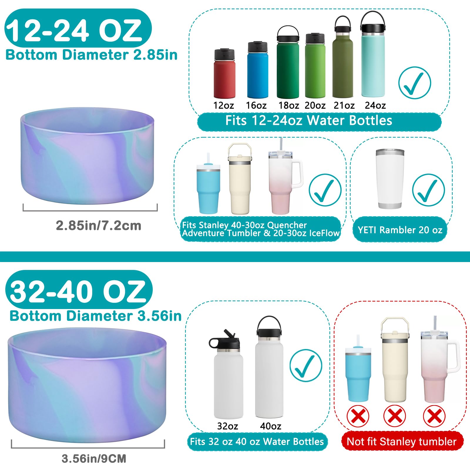 HEYSKAY Protective Flask Silicone Boot 32oz 40oz for Wide Mouth Hydro Flask Water Bottle Bottom Cover Base, and Compatible with Yeti, Simple Modern and Other Water Bottle with 3.56inch Bottom Diameter