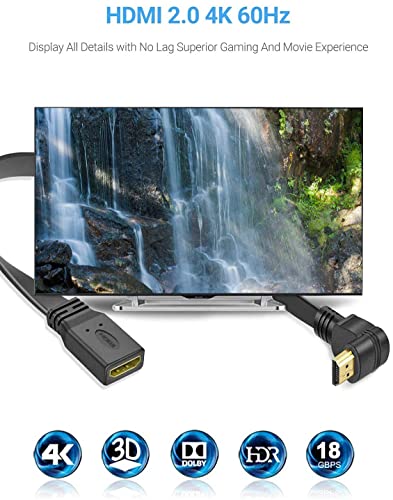 URWOOW HDMI Extension Cable High Speed 90-Degree Angle HDMI Male to Female Extension Wire Cord HDMI Extender - Gold Plated Plugs ( 1FT )