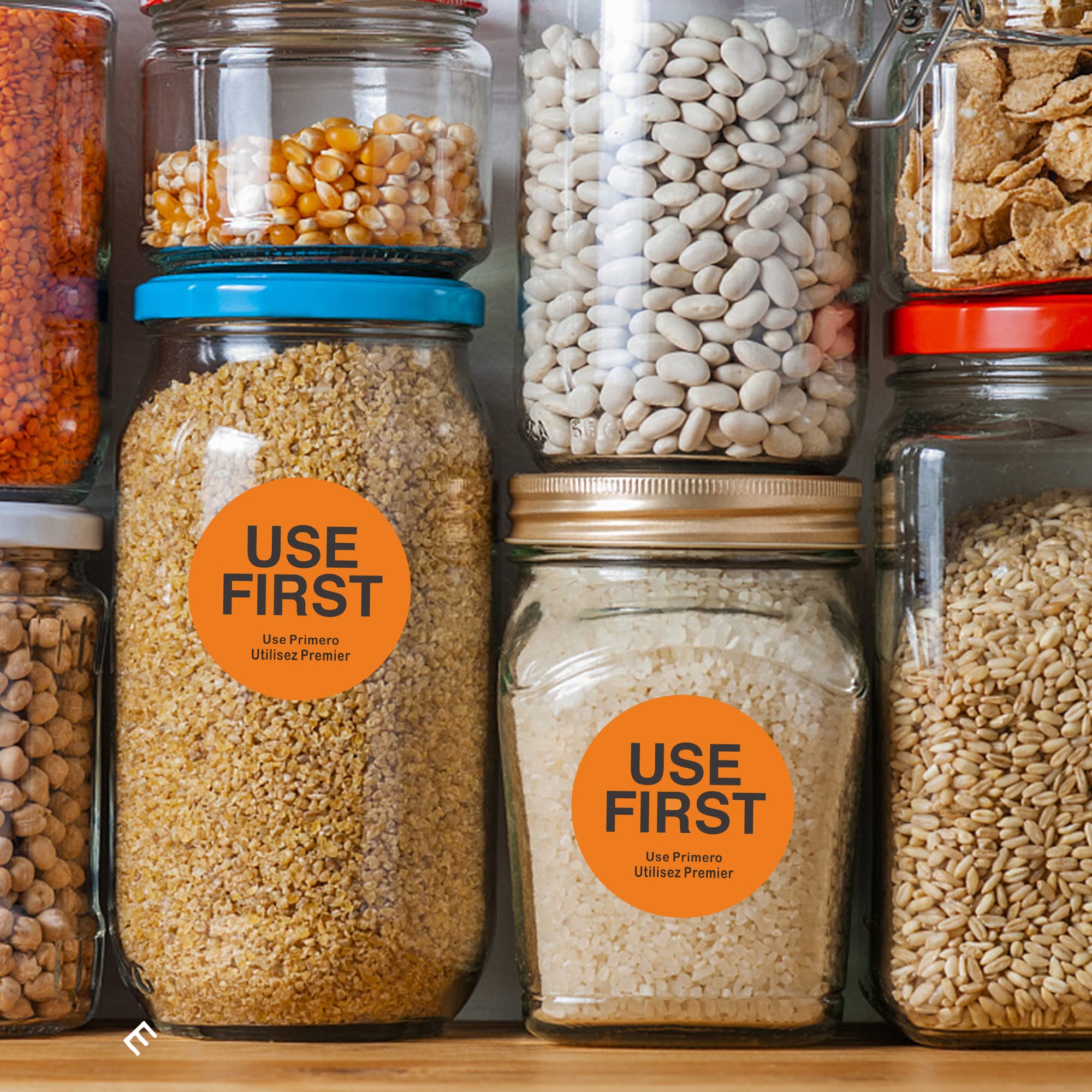 Hybsk USE First Stickers Restaurant Food Service FIFO Label 1.5 Inch Total 500 Labels Per Roll (Orange)