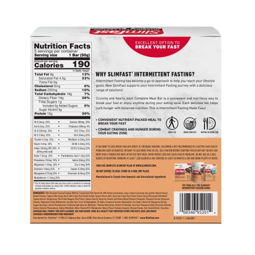 SlimFast Intermittent Fasting- Complete Meal Protein Bars, Chocolate Nut Crunch, 5 Bars (Pack of 1)