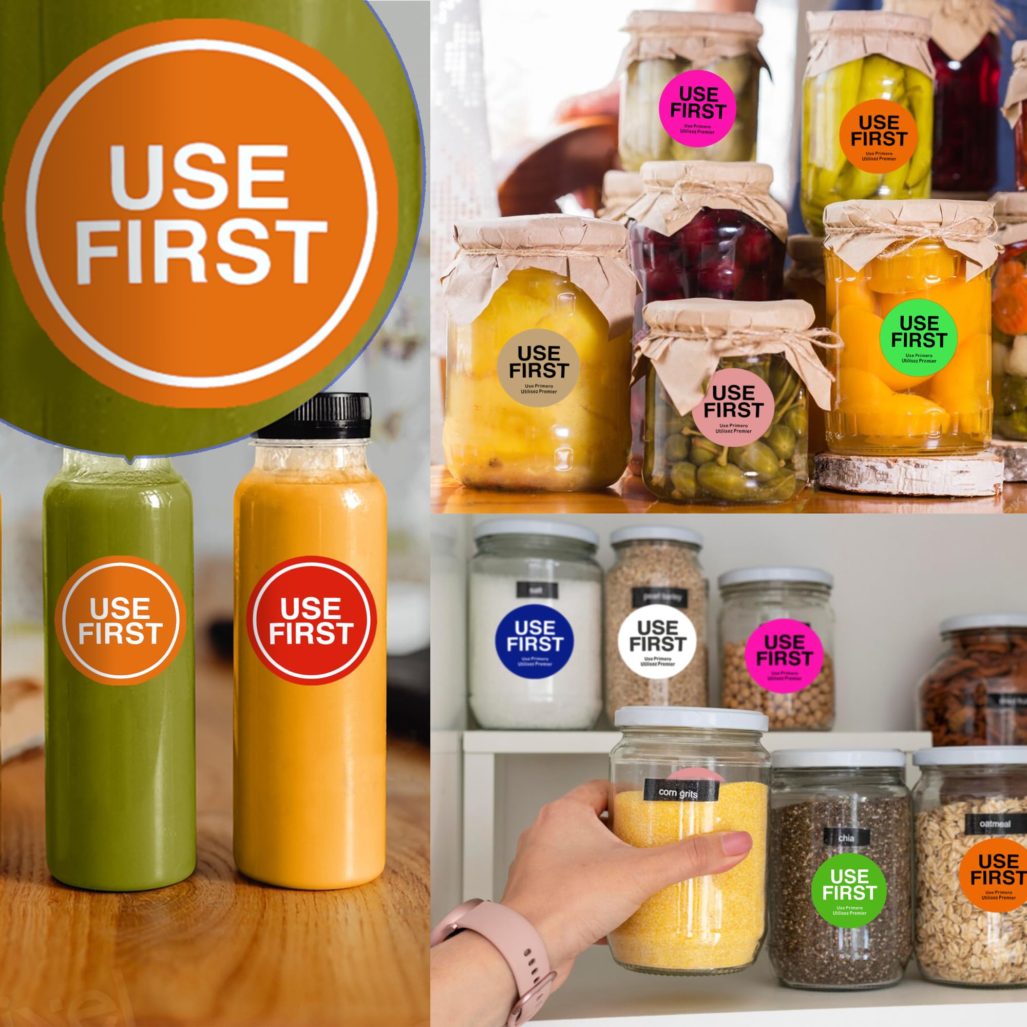 Hybsk USE First Stickers Restaurant Food Service FIFO Label 1.5 Inch Total 500 Labels Per Roll (Orange)