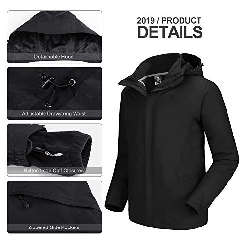 CAMEL CROWN Men’s Ski Jacket 3 in 1 Waterproof Winter Jacket Snow Jacket Windproof Hooded with Inner Warm Fleece Coat Black