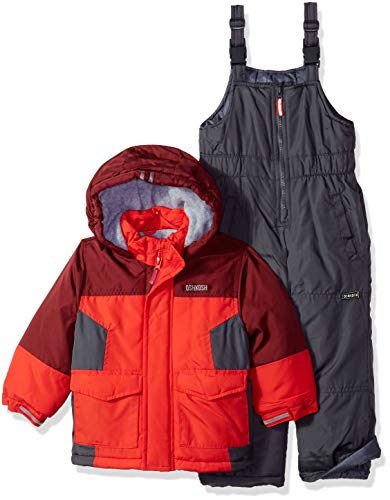 OshKosh B'Gosh Boys' Toddler Ski Jacket and Snowbib Snowsuit Set, Maple Leaf/Sneaker Grey, 3T
