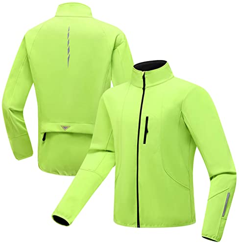 wantdo Men's Winter Cycling Thermal Jacket Warm Soft Shell Windproof Running Jacket Waterproof Fleece Windbreaker Reflective