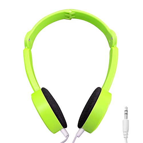 Bulktech Wired Kids Headphones, Foldable Stereo Tangle-Free 3.5mm Jack Corded On-Ear Headset for Children Teens Boys Girls Phone School Kindle Airplane Travel Plane Tablet Parent, 1 Pack Green
