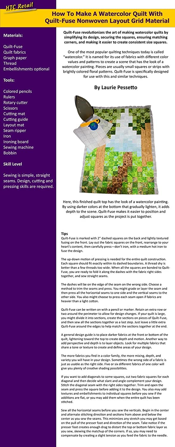 Superpunch Quilt-Fuse HTC3240-1 Interfacing/Interlining, White Fusible Interfacing Lightweight– 48” Wide Nonwoven 2” Layout Grid, Iron On Polyester/ Rayon Interfacing for DIY Crafts Supplies- USA Made
