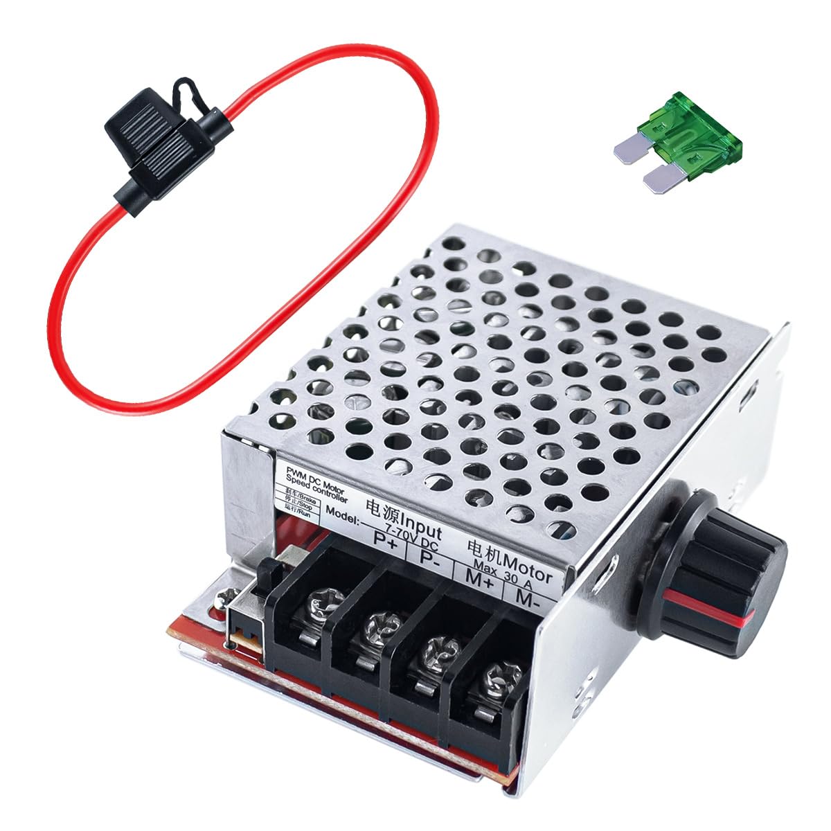 Hosyond PWM Motor Speed Controller DC 7-70V 30A 12V 24V 36V 48V with 30 Amp Fuse