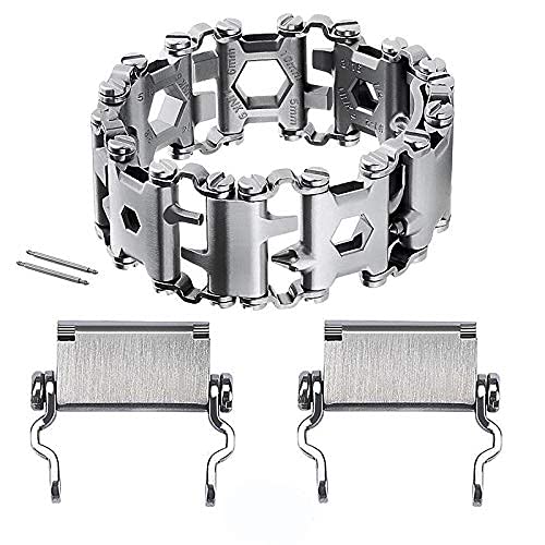 ONELANKS Stainless Tool Bracelet for Men Compatible for LEATHERMAN TREAD and Watch Band 29 in 1 Survival Hiking Camping Travel Friendly Multitools Wearable Bracelet (Silver)