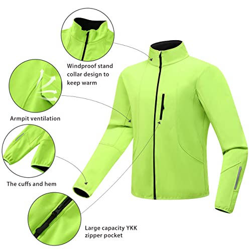 wantdo Men's Winter Cycling Thermal Jacket Warm Soft Shell Windproof Running Jacket Waterproof Fleece Windbreaker Reflective