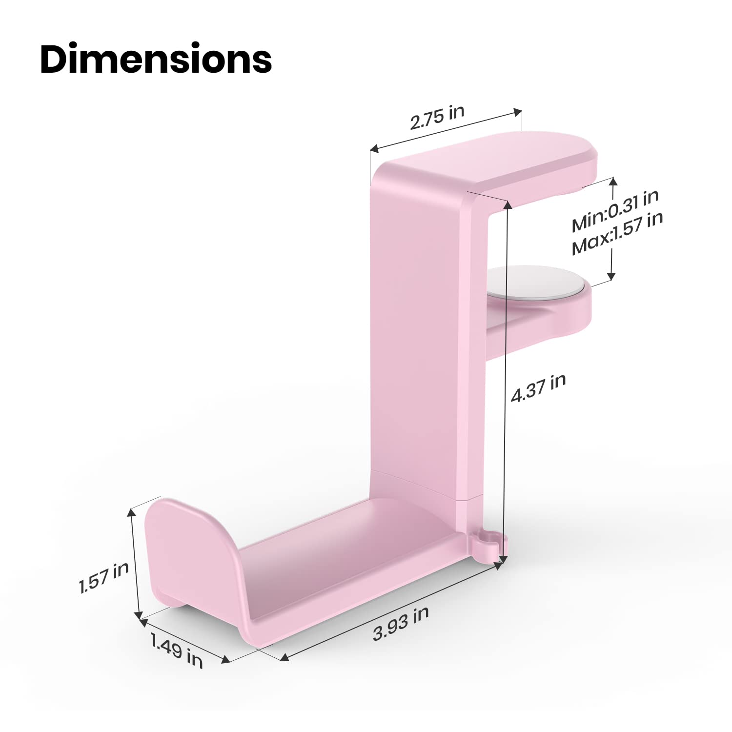 Rotating Headphone Stand - EURPMASK PC Gaming Headset Stand, Adjustable Clamp-on Headphone Holder, Headphone Hanger Hook Under Desk with 360 Degree Swivel&Cable Clip Organizer - Pink