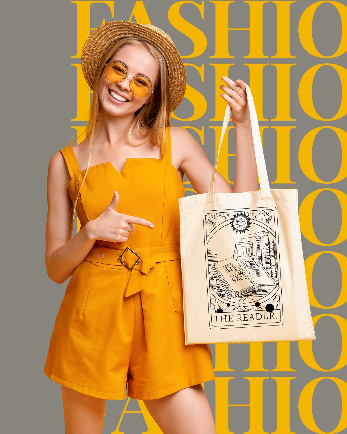 AUSVKAI Canvas Tote Bag Aesthetic for Women, Cute Sun&book Reusable Cotton Bags for Beach Grocery Gifts