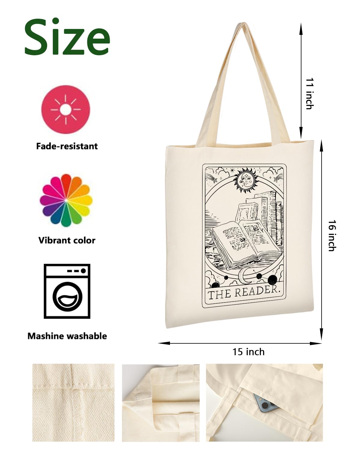 AUSVKAI Canvas Tote Bag Aesthetic for Women, Cute Sun&book Reusable Cotton Bags for Beach Grocery Gifts