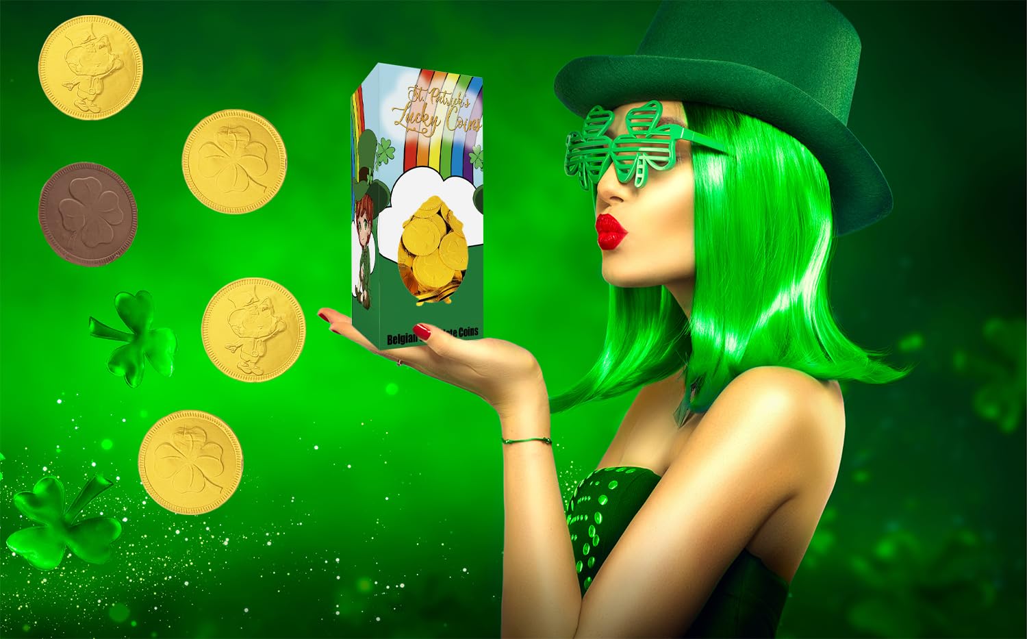 St. Patrick's Day Lucky Belgian Milk Chocolate Gold Coins, Nut-Free, Kosher Certified Dairy, Leprechaun Box (Half-Pound)