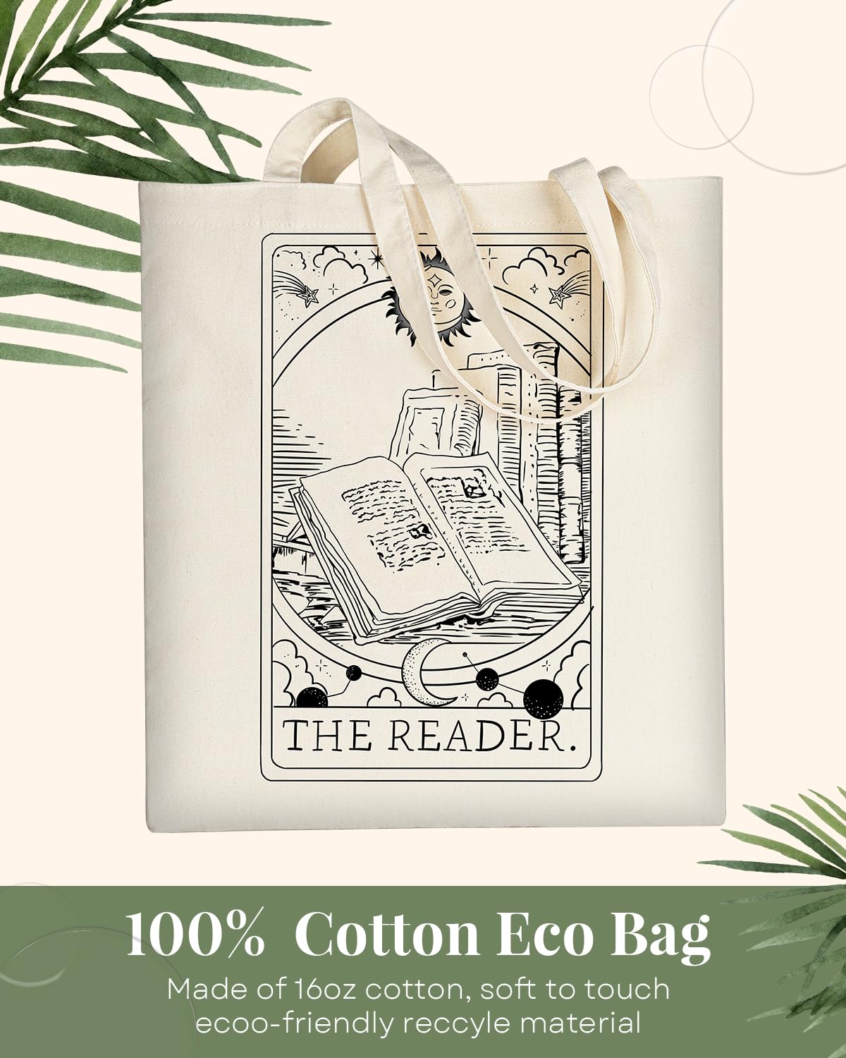 AUSVKAI Canvas Tote Bag Aesthetic for Women, Cute Sun&book Reusable Cotton Bags for Beach Grocery Gifts