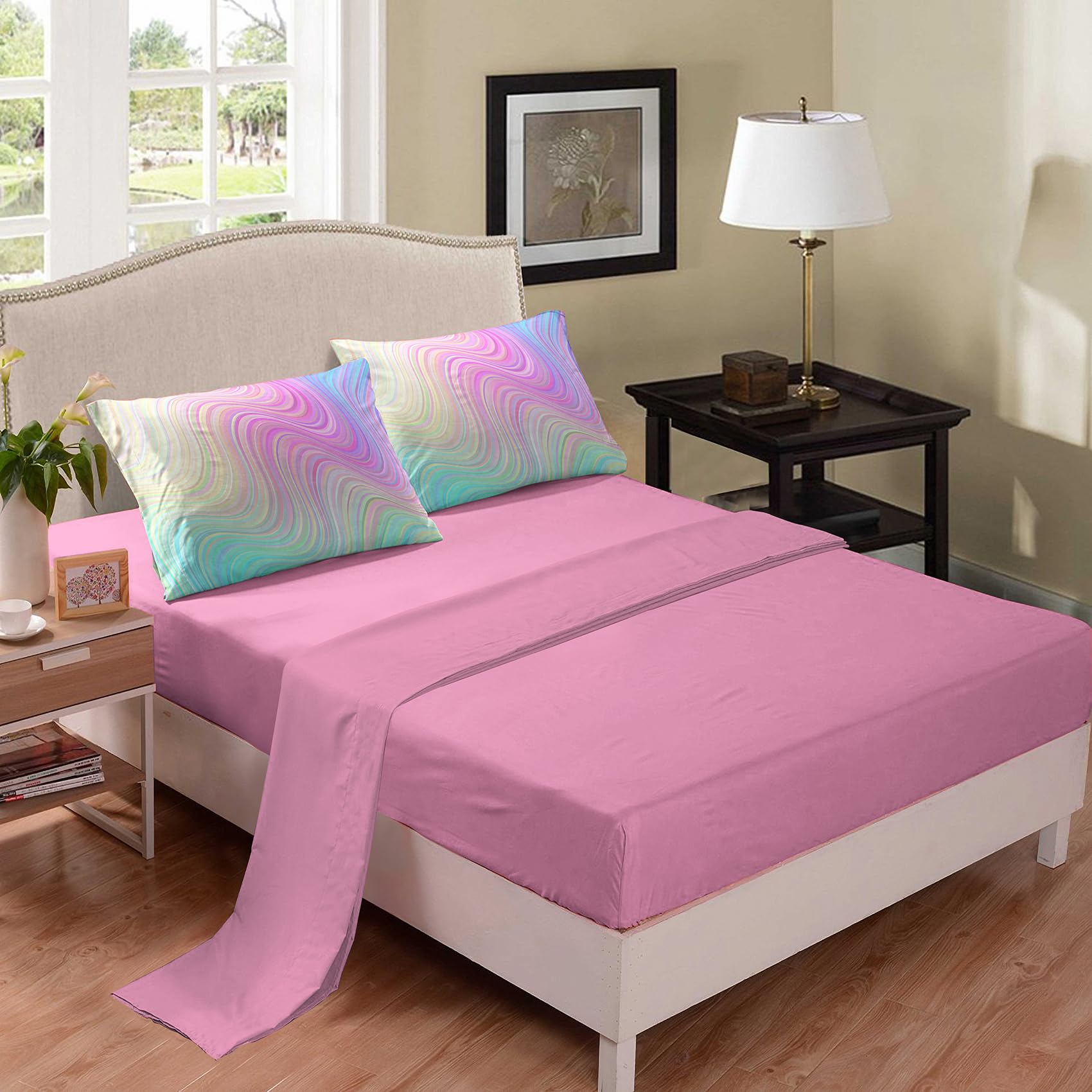 Bodhi Twin Size Comforter Set - 5 PCS Bed in A Bag Pink Bedding Comforter Sheet Set for Kids, Girls Bedding Set