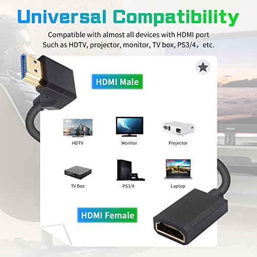 Duttek 8K 90 Degree HDMI Extension Cable 48Gbps, HDMI 2.1 Cable, Extremely Thin Down Angled HDMI Female to Male Cable for TV/Xbox, PS5, Laptop PC 1Ft/30cm