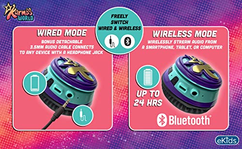 eKids Karmas World Bluetooth Headphones, Wireless Headphones with Microphone Includes Aux Cord, Kids Headphones for School, Home, or Travel