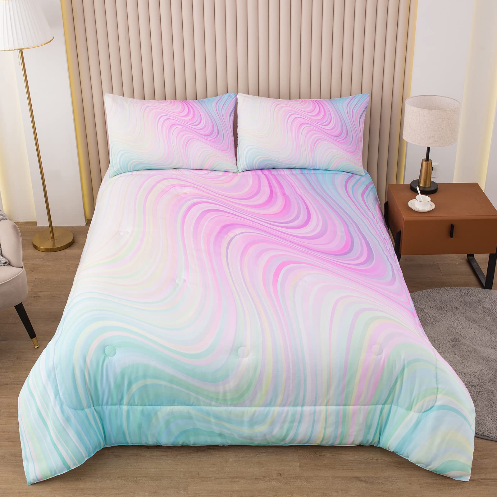 Bodhi Twin Size Comforter Set - 5 PCS Bed in A Bag Pink Bedding Comforter Sheet Set for Kids, Girls Bedding Set