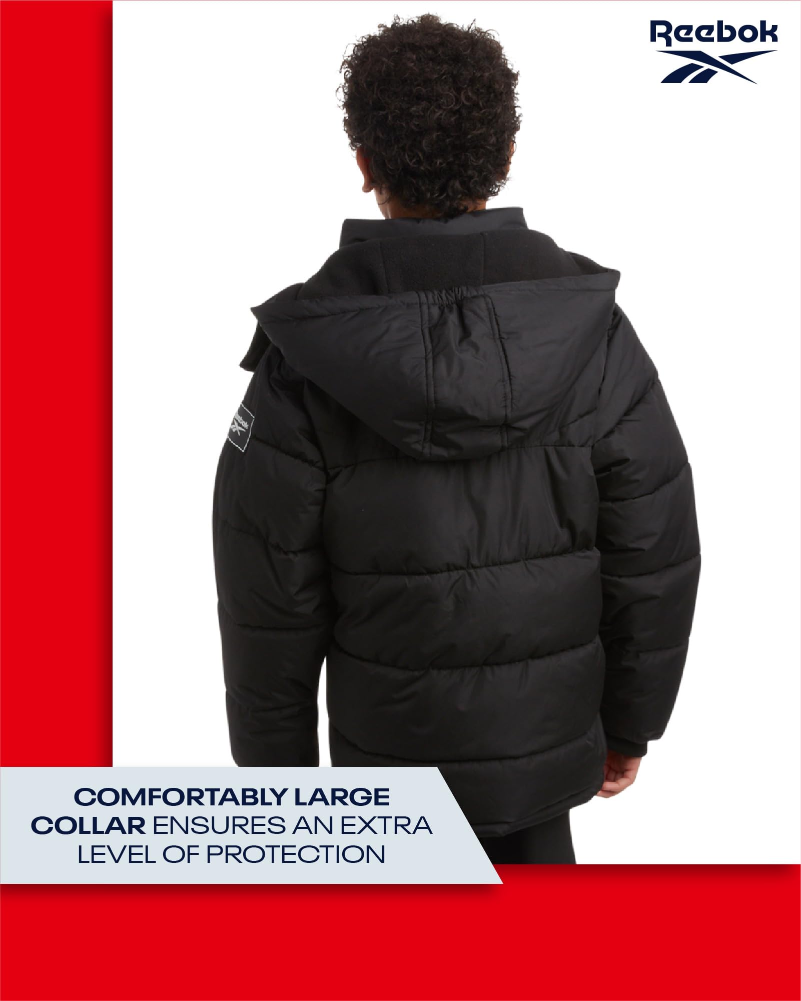 Reebok Boys' Winter Jacket - Heavyweight Quilted Puffer Parka Coat - Insulated Ski Jacket for Boys (8-20), Size 10/12, Black