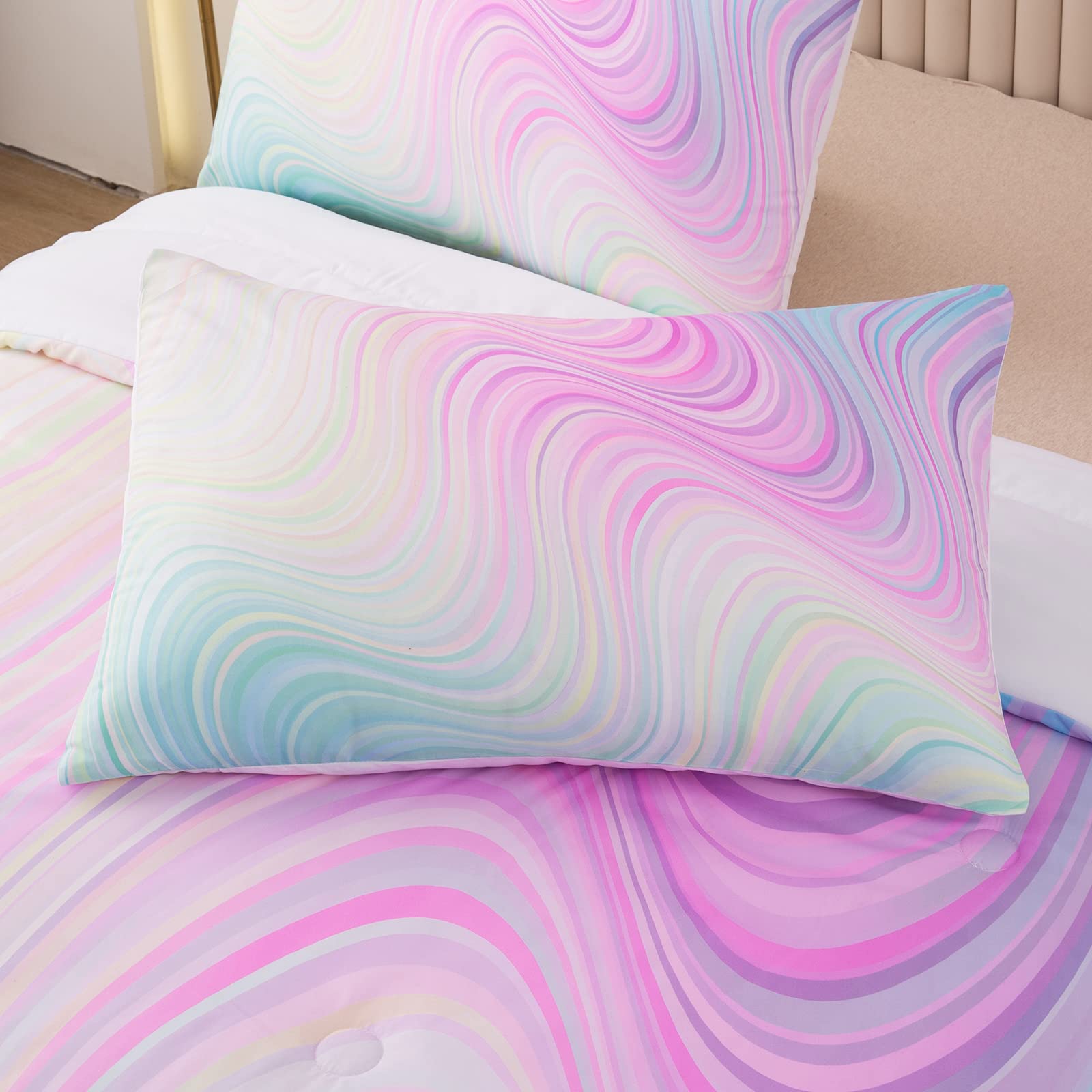 Bodhi Twin Size Comforter Set - 5 PCS Bed in A Bag Pink Bedding Comforter Sheet Set for Kids, Girls Bedding Set