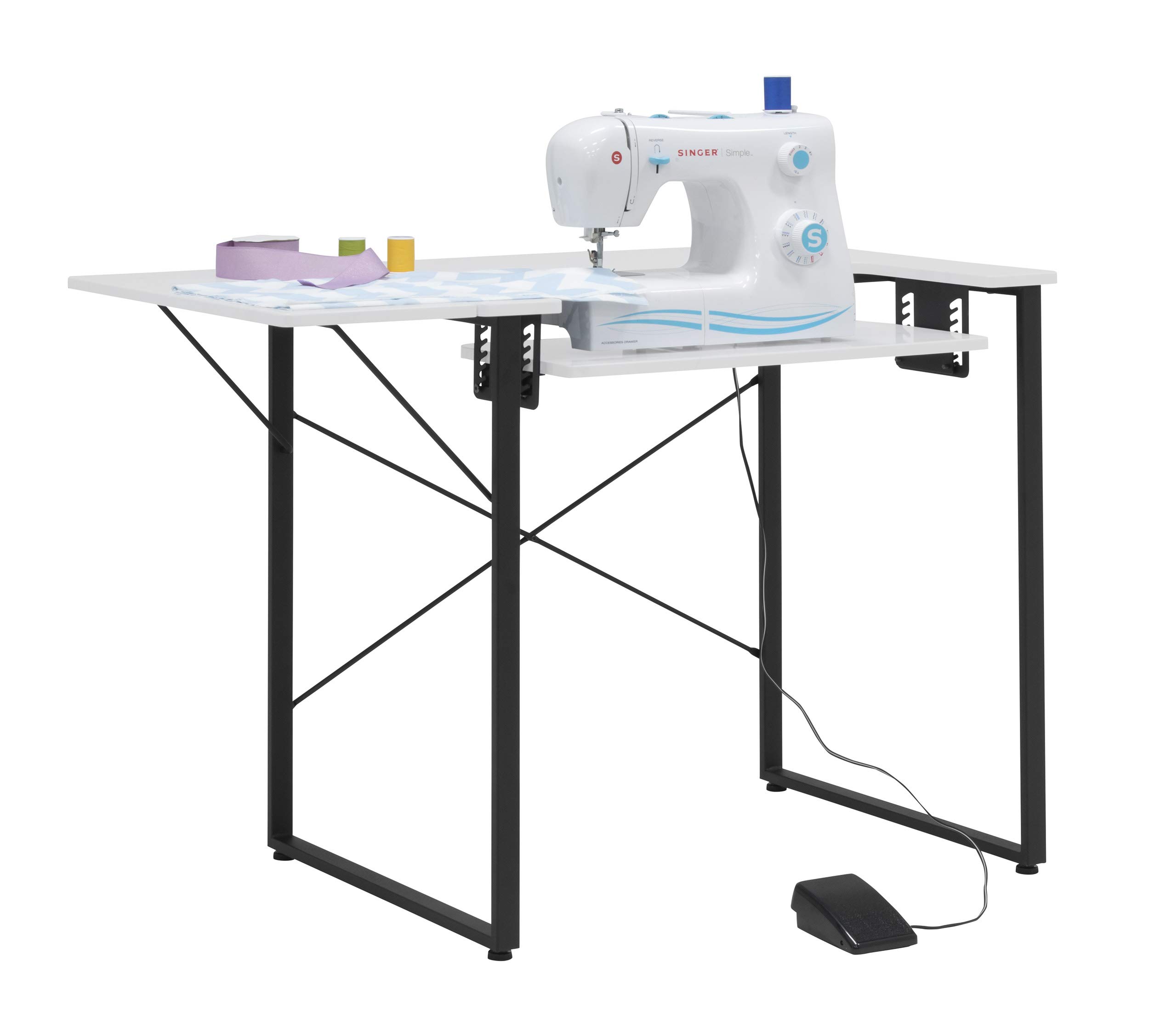 Sew Ready Dart Wood/Metal Multipurpose Machine Table Workstation Desk with Folding Top for Crafts, Sewing, Computers, Laptops, Games, Black Graphite/White 23D x 41W x 30H in