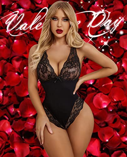Avidlove Women Lingerie Bodysuit Snap Crotch Teddy One Piece Babydoll (Black,XL)