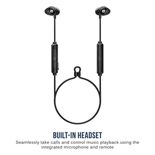 MEE audio M9B Bluetooth 5.0 Wireless in-Ear Headphones with Built-in Headset Microphone - 9 Hours Long Battery Life, IPX5 Waterproof Noise Isolation Earbuds - for Workout Gym Sports Black