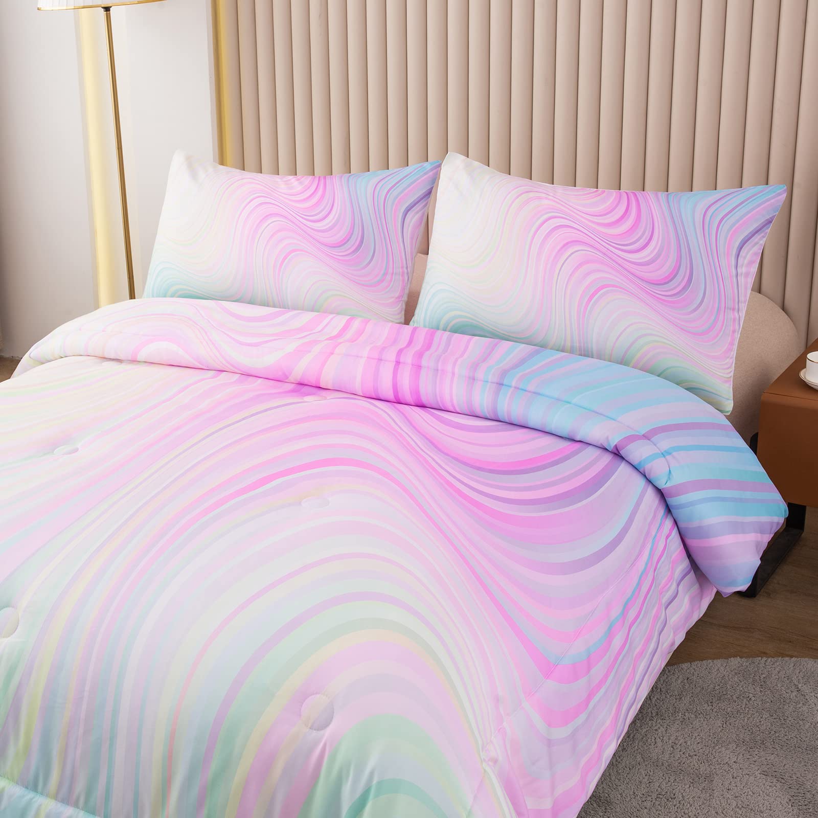 Bodhi Twin Size Comforter Set - 5 PCS Bed in A Bag Pink Bedding Comforter Sheet Set for Kids, Girls Bedding Set