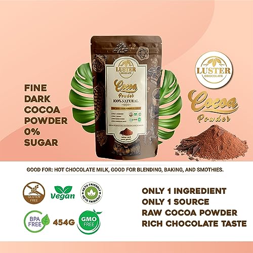 Luster Chocolate Rich Dark Cocoa Powder Unsweetened & Non GMO (16oz (454g) (1Ib))