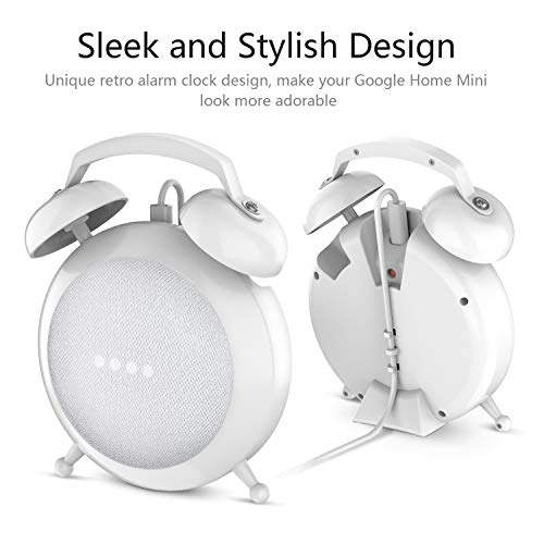 Google Home Mini Stand Holder, Retro Alarm Clock Stand Mount Base Protective Case Compatible with Google Home Mini and Nest Mini (White)
