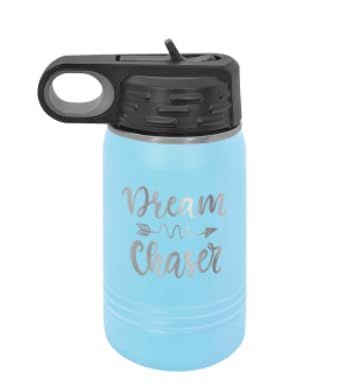 Personalzed Engraved 12 oz Water Bottle with Flip-Top Lid and Straw, Customized Vacuum Inulated Flask, Steel Sports Double Wall Thermos, Your Logo Name and Text Engraved (Light Blue)