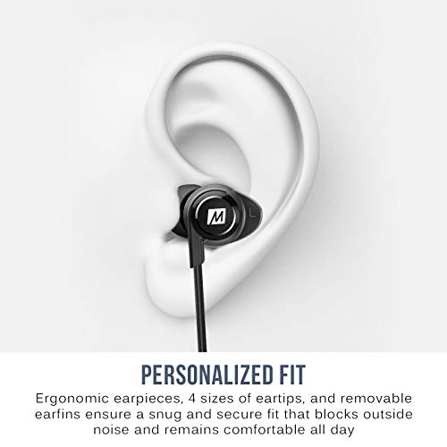MEE audio M9B Bluetooth 5.0 Wireless in-Ear Headphones with Built-in Headset Microphone - 9 Hours Long Battery Life, IPX5 Waterproof Noise Isolation Earbuds - for Workout Gym Sports Black