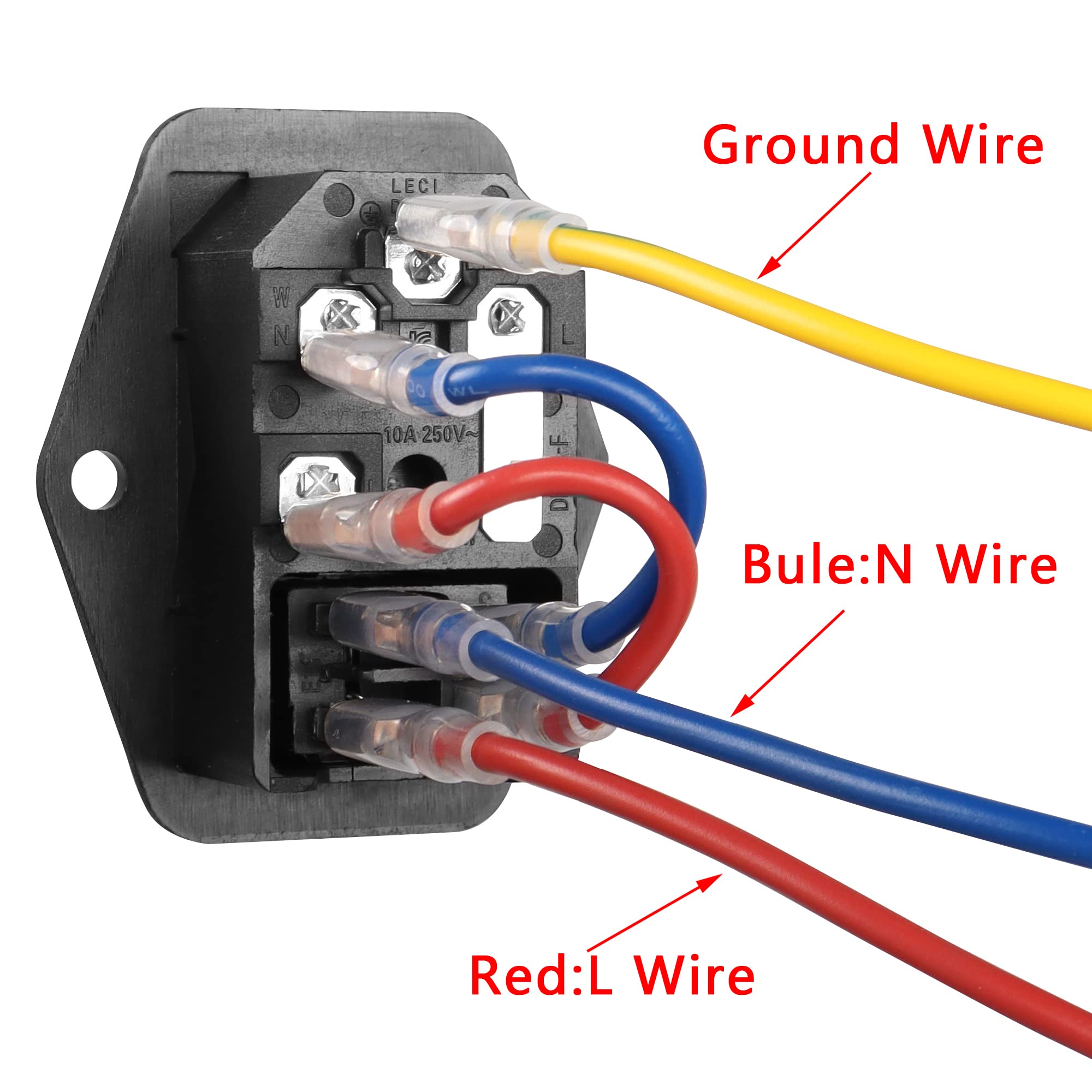 PNGKNYOCN 6A 250V Rocker Switch Power Socket Inlet Module Plug 10A Fuse with Indicator Light 18 AWG Cable 3 Pin IEC320 C14, for Household Appliances or DIY Device（2-Pack）