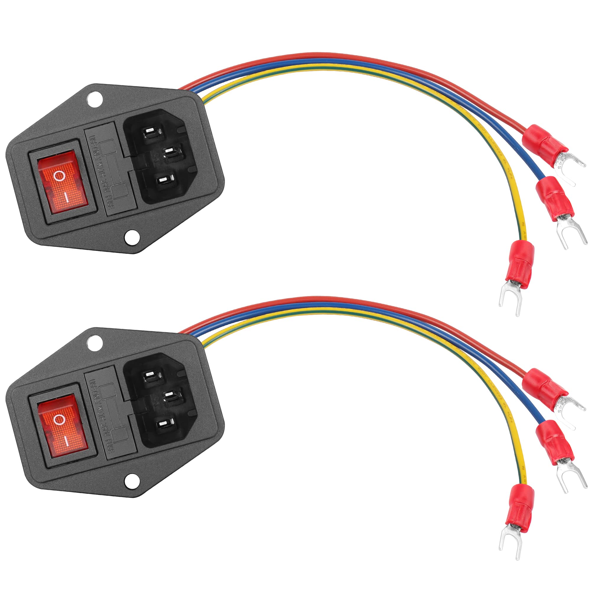 PNGKNYOCN 6A 250V Rocker Switch Power Socket Inlet Module Plug 10A Fuse with Indicator Light 18 AWG Cable 3 Pin IEC320 C14, for Household Appliances or DIY Device(2-Pack)