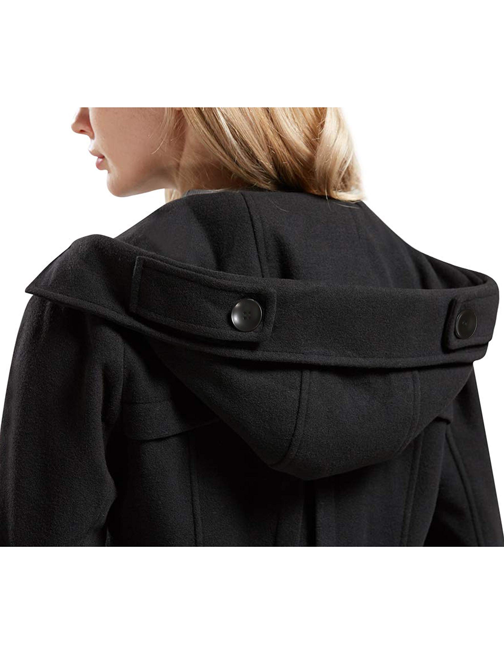 Tanming Women's Warm Double Breasted Wool Pea Coat Trench Coat Jacket with Hood (Black-XXL)