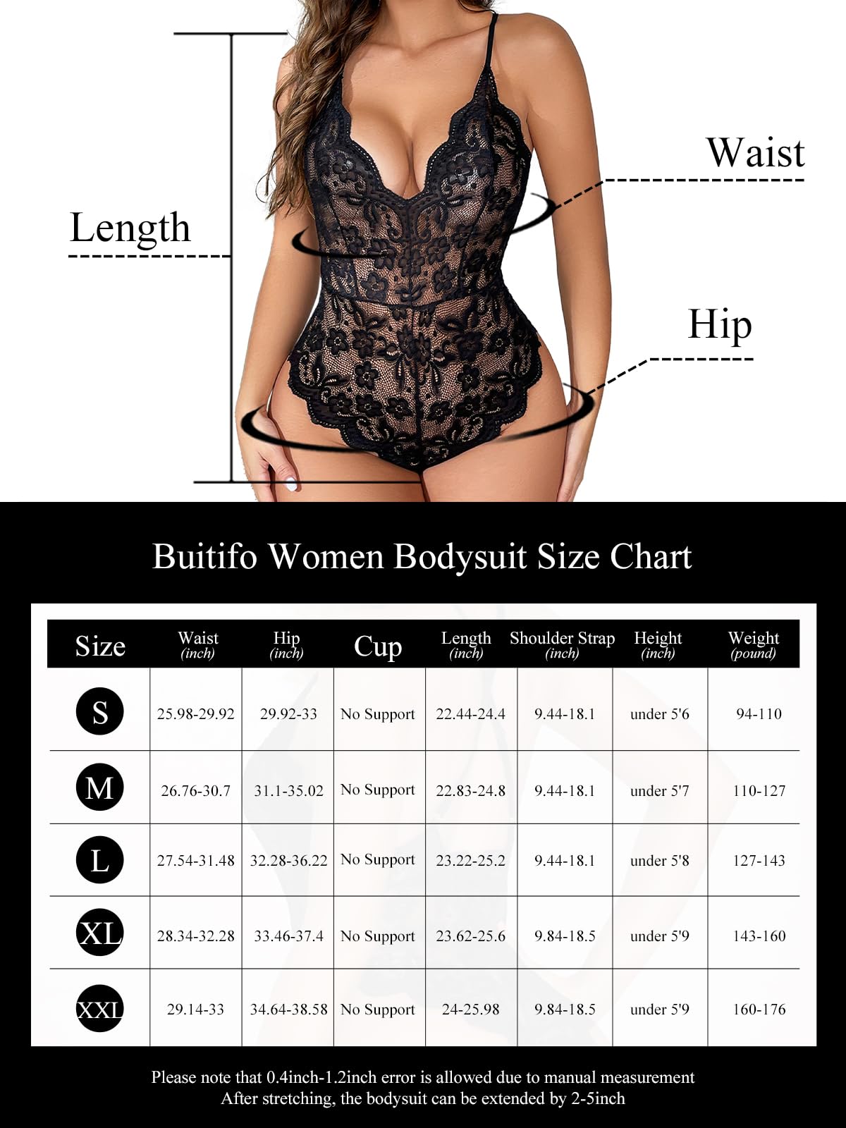 Buitifo Women Lace Bodysuit One Piece Babydoll Backless Mini Teddy V Neck Lingerie(black 1,M