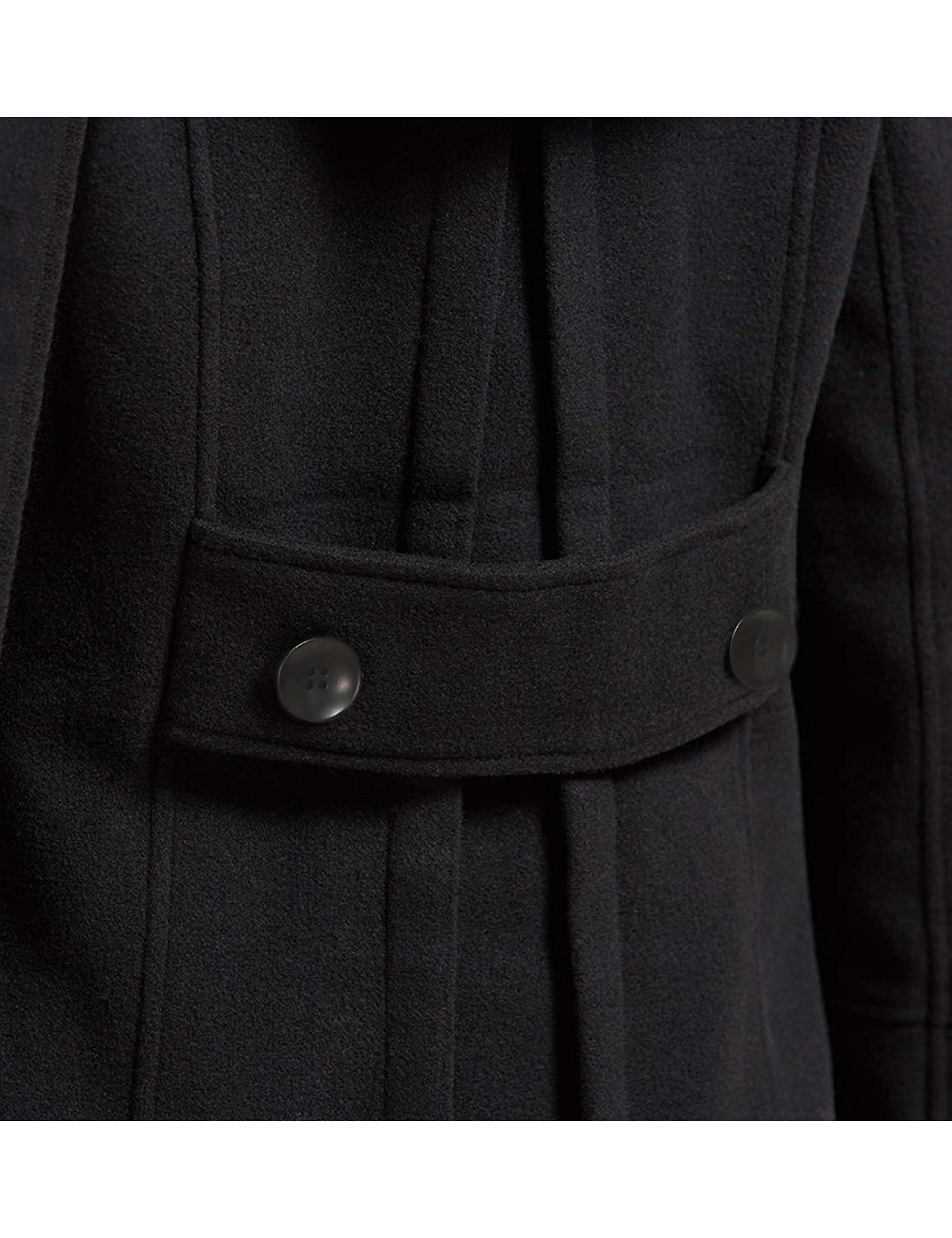 Tanming Women's Warm Double Breasted Wool Pea Coat Trench Coat Jacket with Hood (Black-XXL)