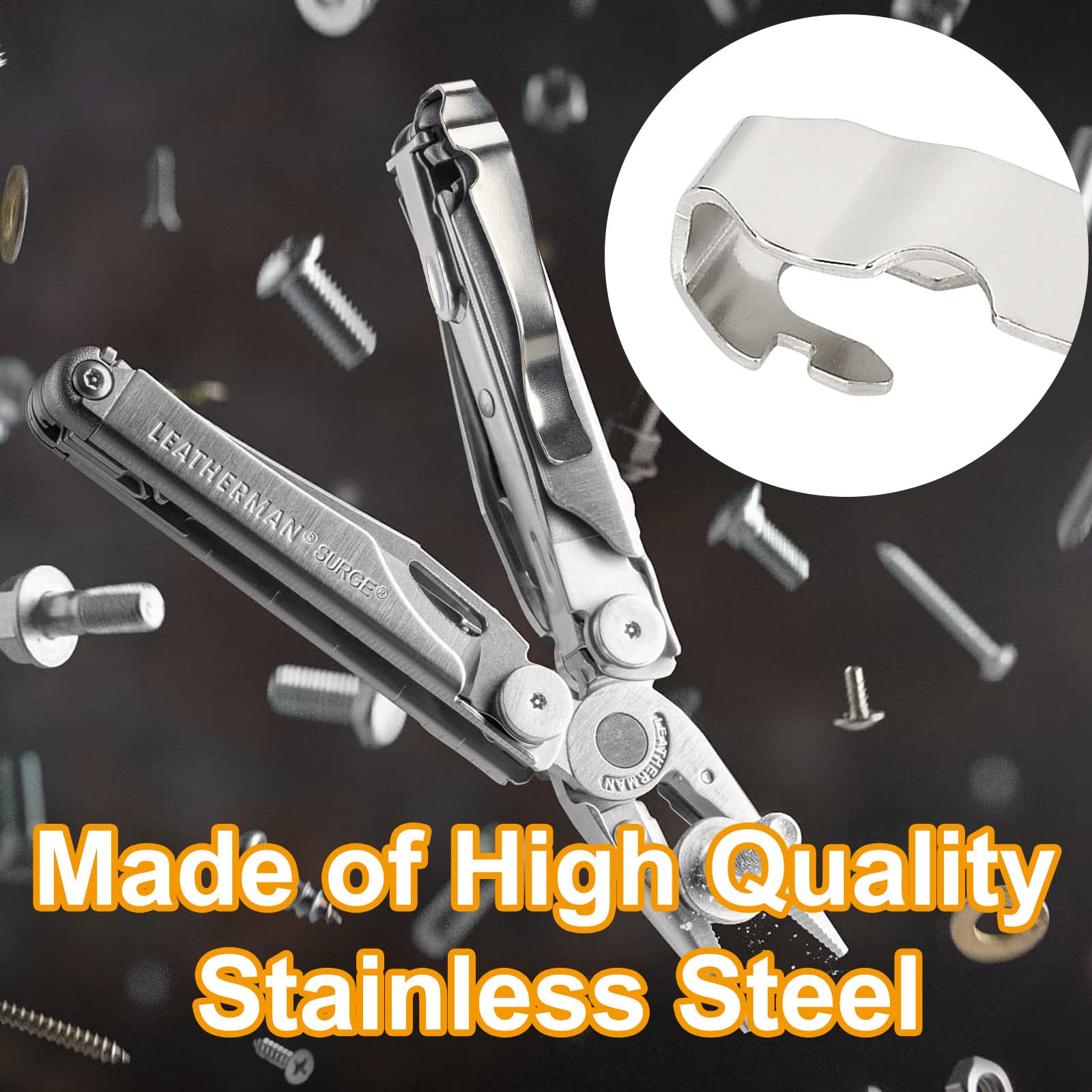 Heavaluefit Durable Pocket Clip for LEATHERMAN Surge, Made of High Quality Stainless Steel, Quick Install and Remove Clip Accessories Perfcet for LEATHERMAN Surge (Sliver)