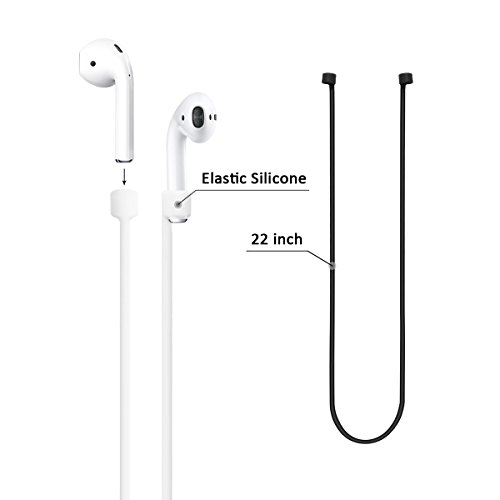 LIKDAY Strap 28'' Silicone Anti-Lost Wire Cable for Compatible with AirPods Pro/2/1 Neck Rope for Wireless Earphone (White+Black)