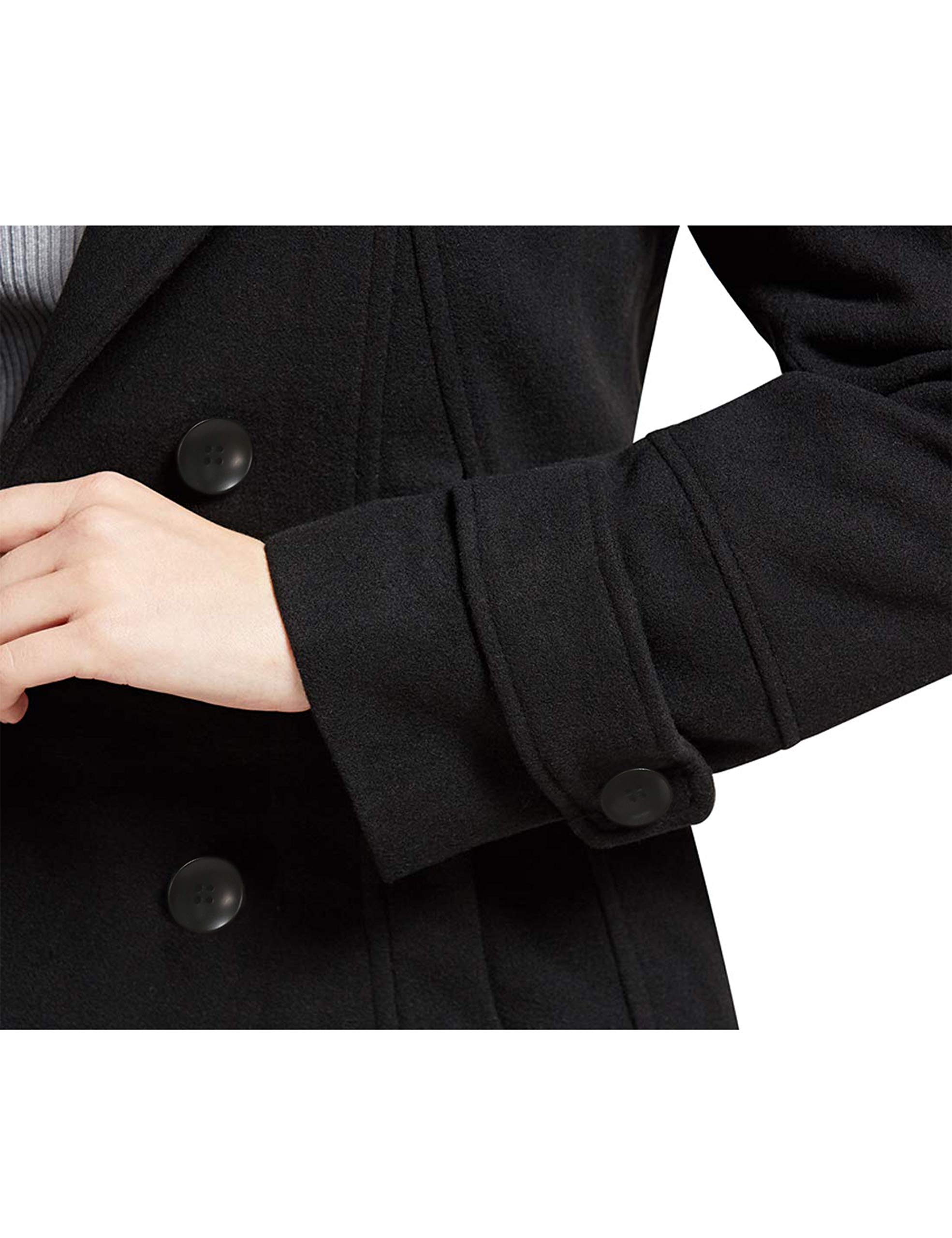 Tanming Women's Warm Double Breasted Wool Pea Coat Trench Coat Jacket with Hood (Black-XXL)
