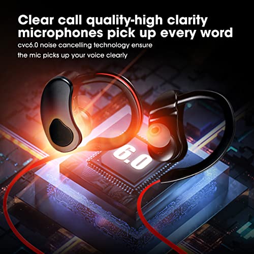 Wireless Earbuds, in-Ear Stereo Headphones Headset Premium Sound with Deep Bass for Sport,Bluetooth 5.0 Wireless Earbuds with Type-C Charging Case and mic (Black+Red)