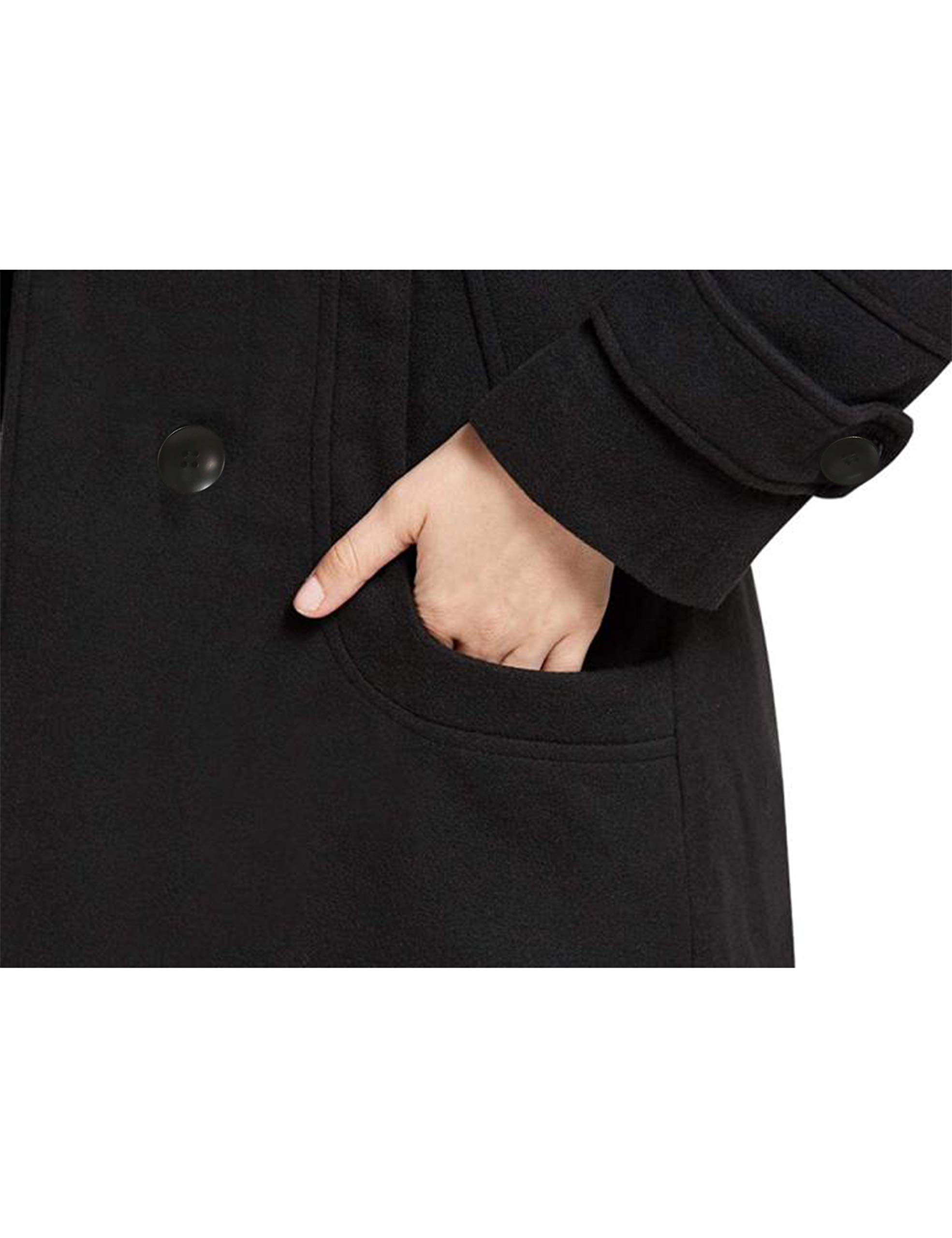 Tanming Women's Warm Double Breasted Wool Pea Coat Trench Coat Jacket with Hood (Black-XXL)
