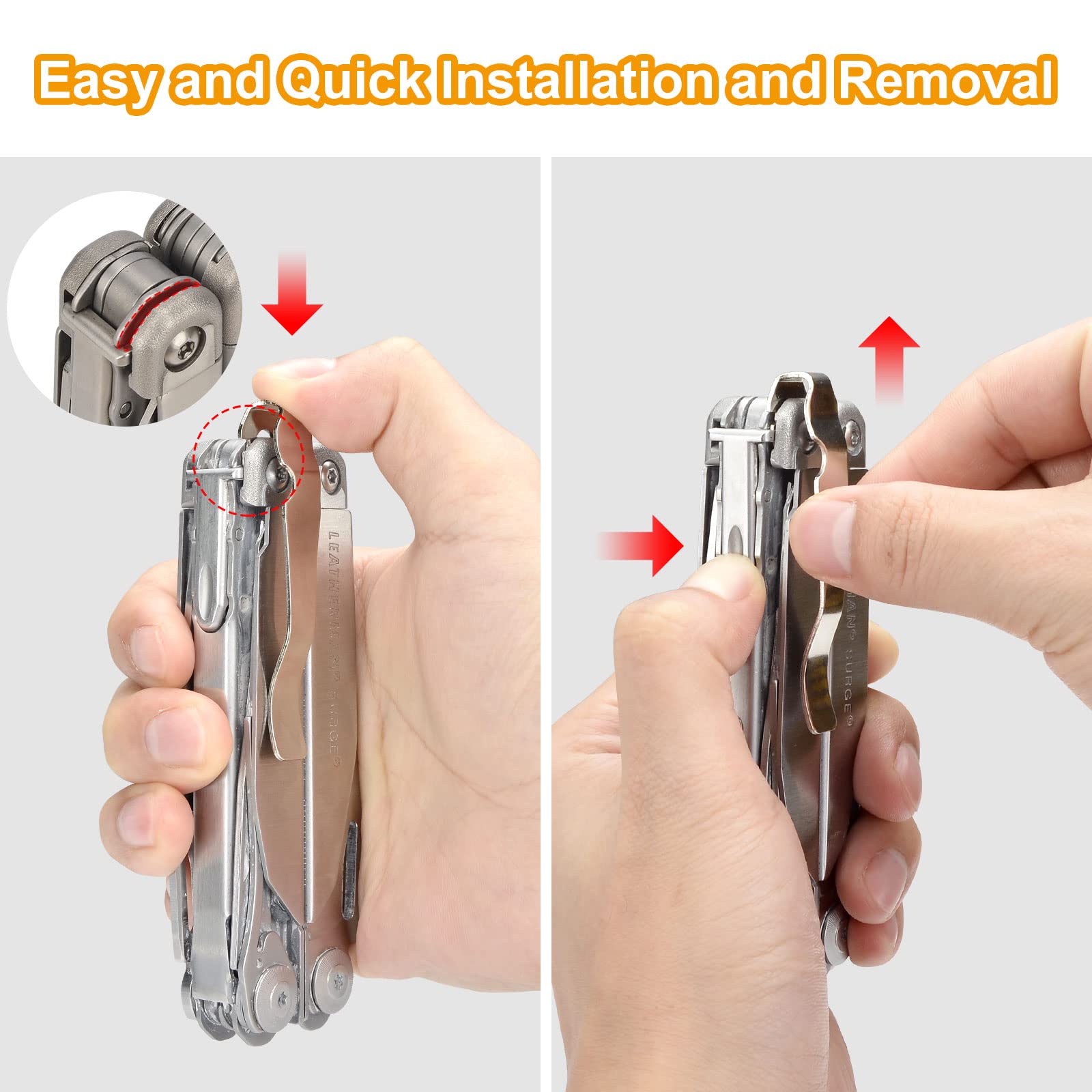 Heavaluefit Durable Pocket Clip for LEATHERMAN Surge, Made of High Quality Stainless Steel, Quick Install and Remove Clip Accessories Perfcet for LEATHERMAN Surge (Sliver)