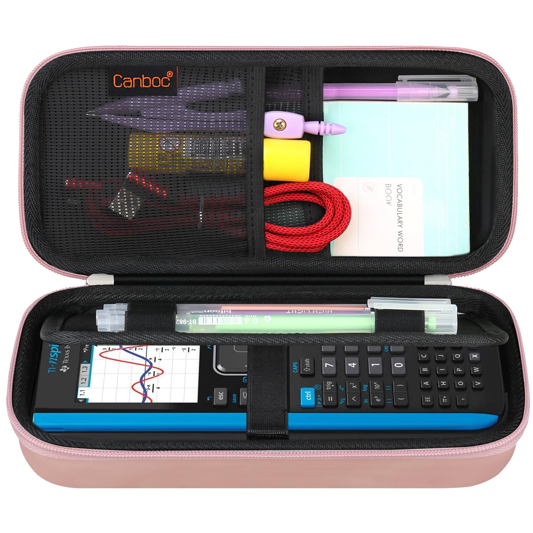 Canboc Case for Texas Instruments TI-Nspire CX II CAS/TI-Nspire CX II/TI-Nspire CX CAS Color Graphing Calculator, Mesh Bag fit Cables, Manual, Other Accessories, Rose Gold+Black