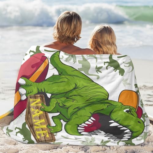 HSSQMH Personalized Dinosaur Blanket for Kids, Custom Dino Throw Blanket with Name for Boys and Girls, Toddler Bed, Room & Bedroom Decor, Unique Blankets for Children