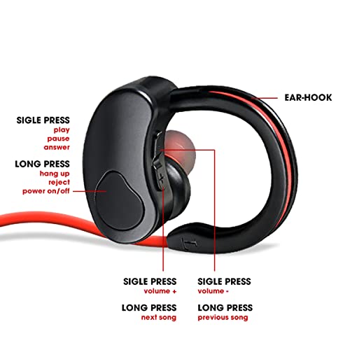 Wireless Earbuds, in-Ear Stereo Headphones Headset Premium Sound with Deep Bass for Sport,Bluetooth 5.0 Wireless Earbuds with Type-C Charging Case and mic (Black+Red)
