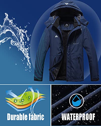 MOERDENG Men's Mountain Waterproof Ski Jacket Windproof Rain Windbreaker Winter Warm Hooded Snow Coat